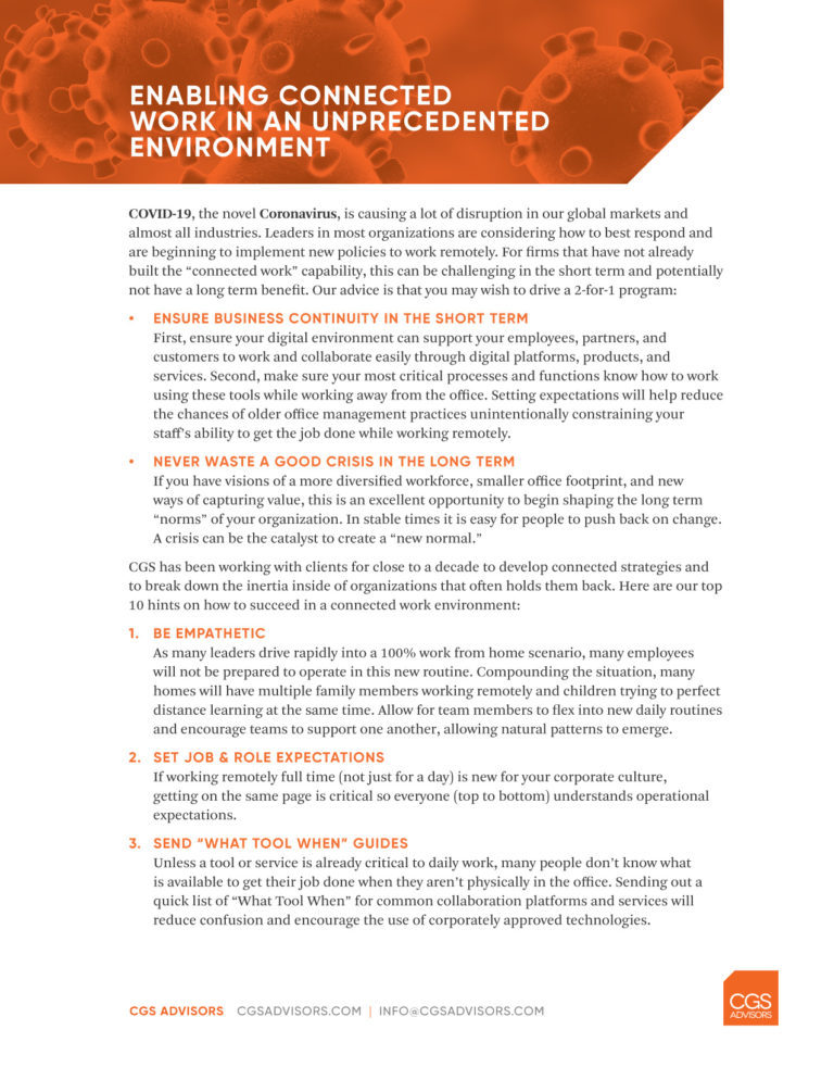 Enabling Connected Work in an Unprecedented Environment - CGS Advisors